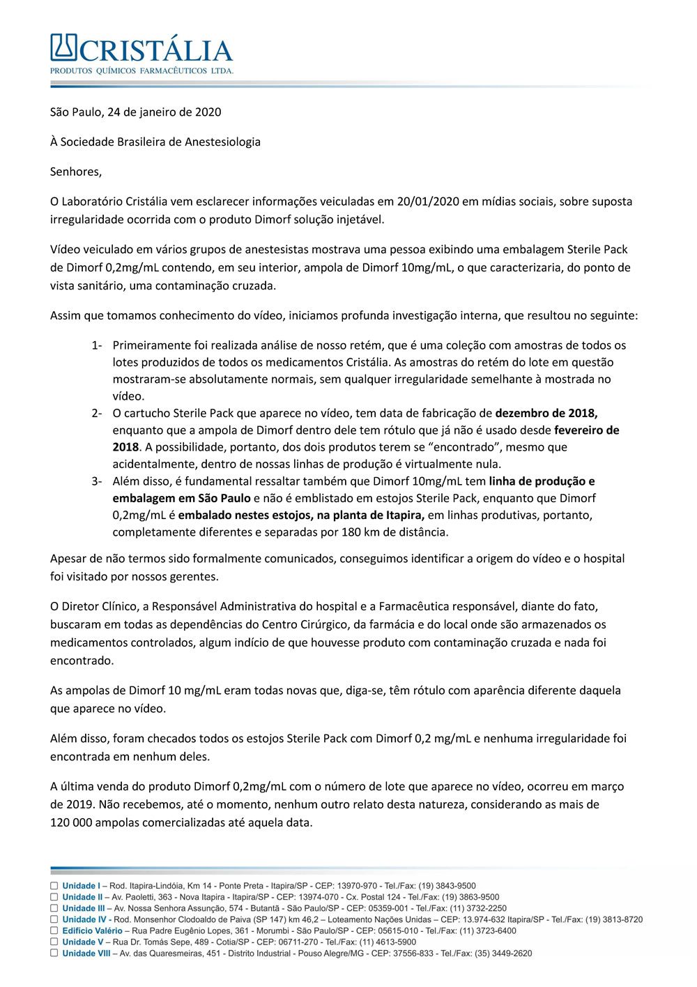 Nota - irregularidades embalagem "Dimorf solução injetável" - SBA