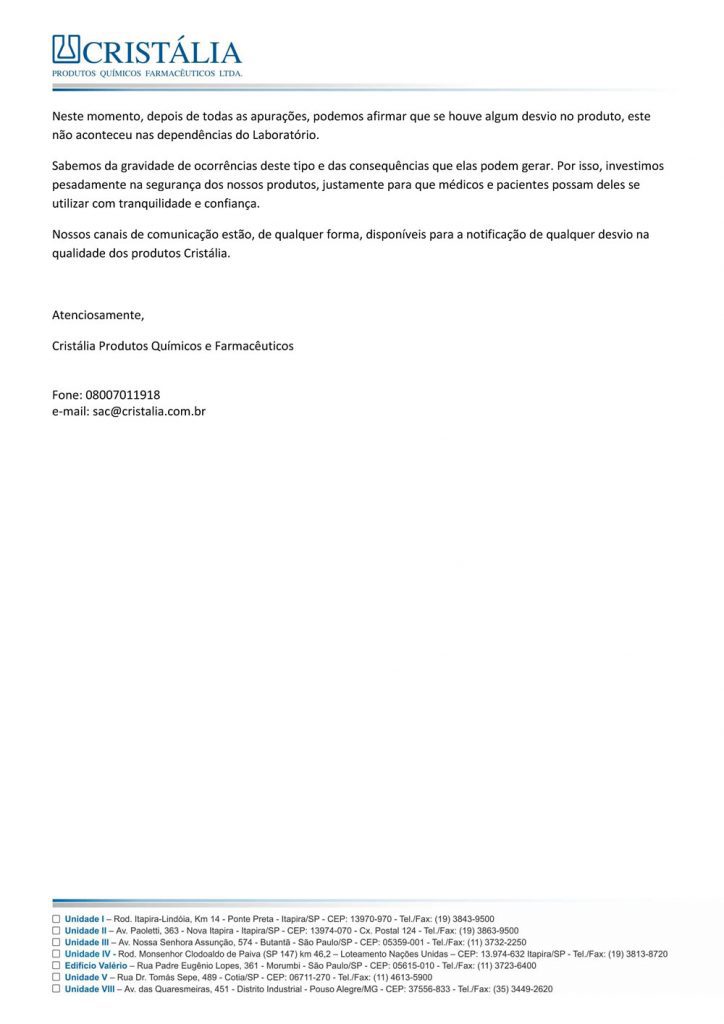 Nota - irregularidades embalagem "Dimorf solução injetável" - SBA